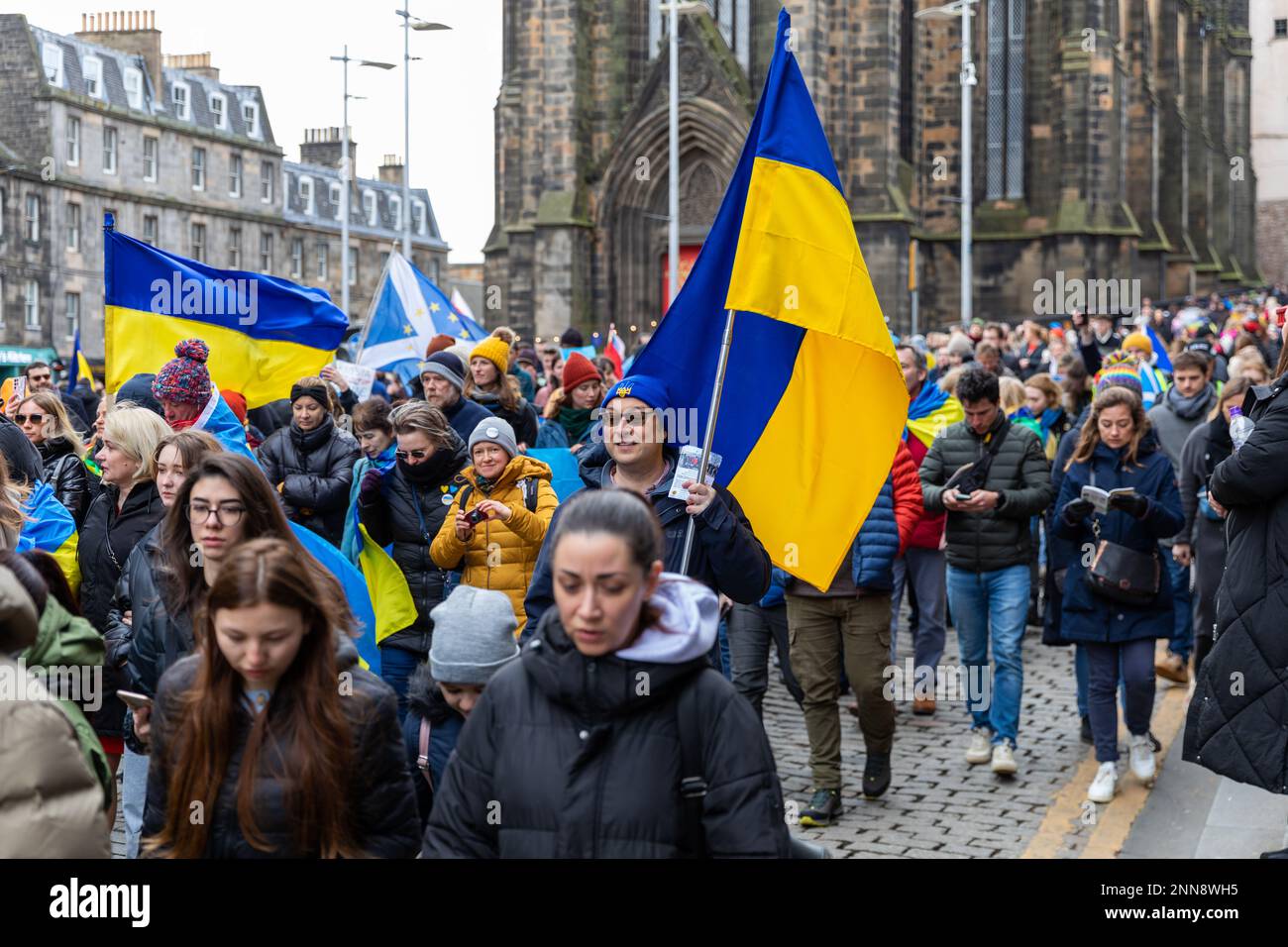 Ukrainian march Edinburgh marking one year since war broke out Stock ...