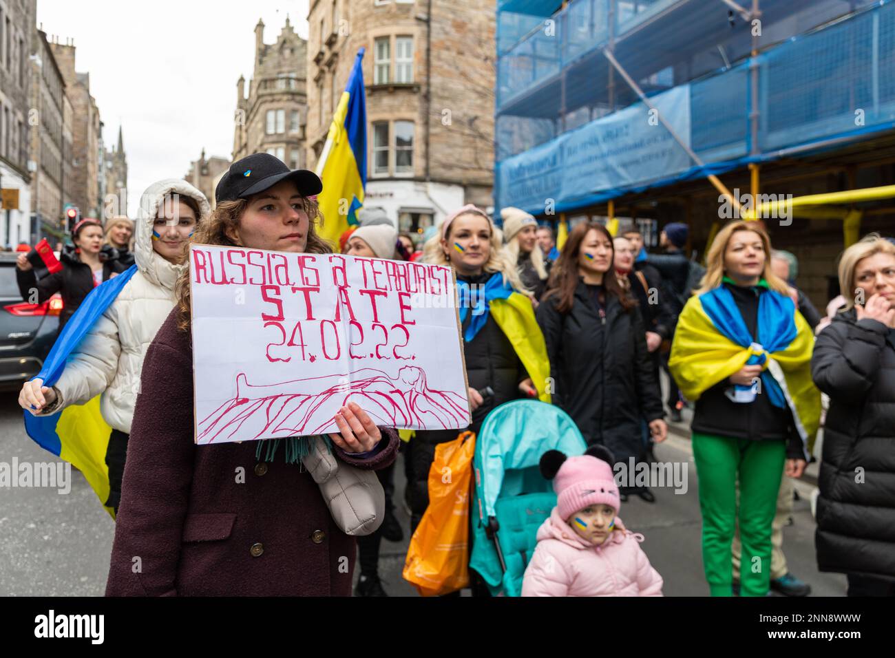 Ukrainian march Edinburgh marking one year since war broke out Stock ...