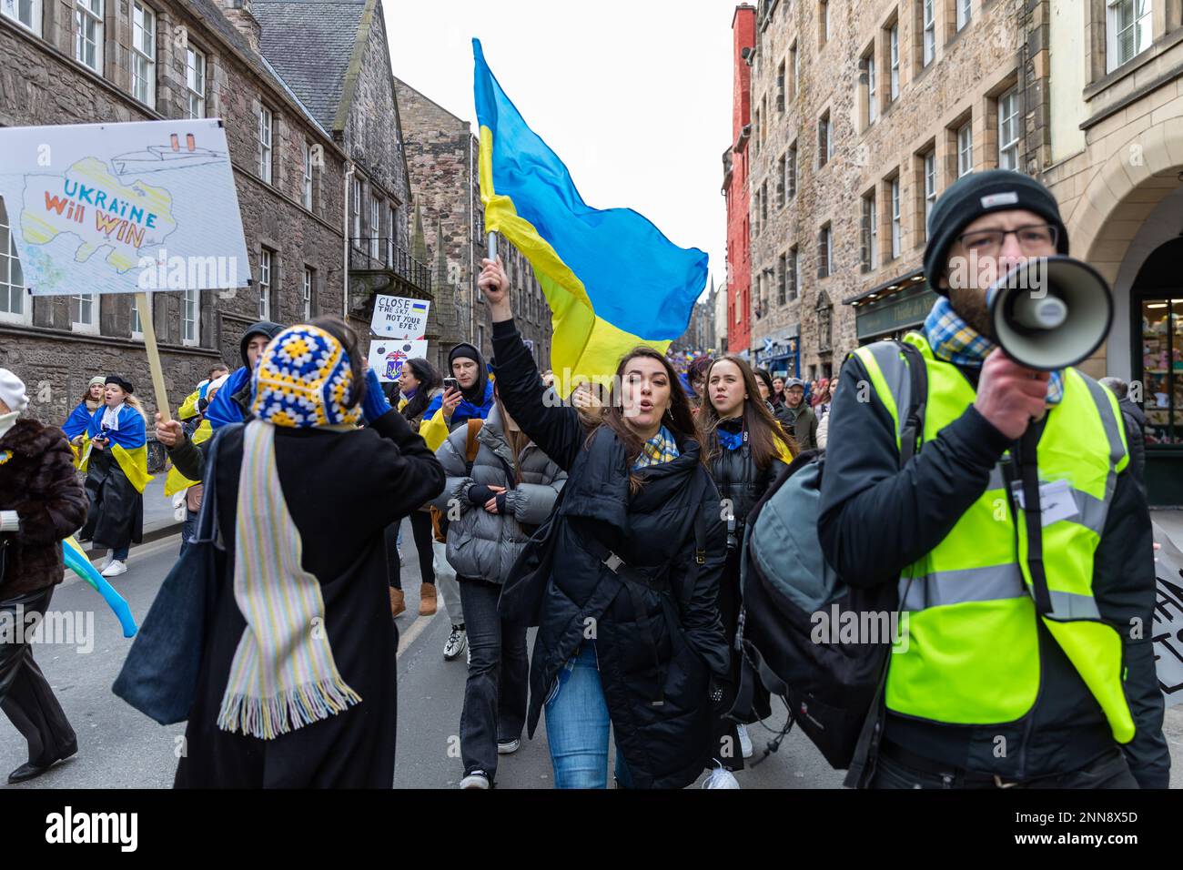 Ukrainian march Edinburgh marking one year since war broke out Stock ...