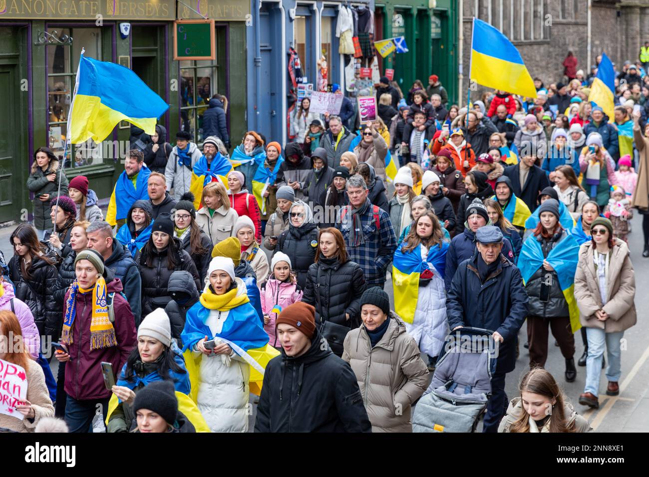 Ukrainian march Edinburgh marking one year since war broke out Stock ...