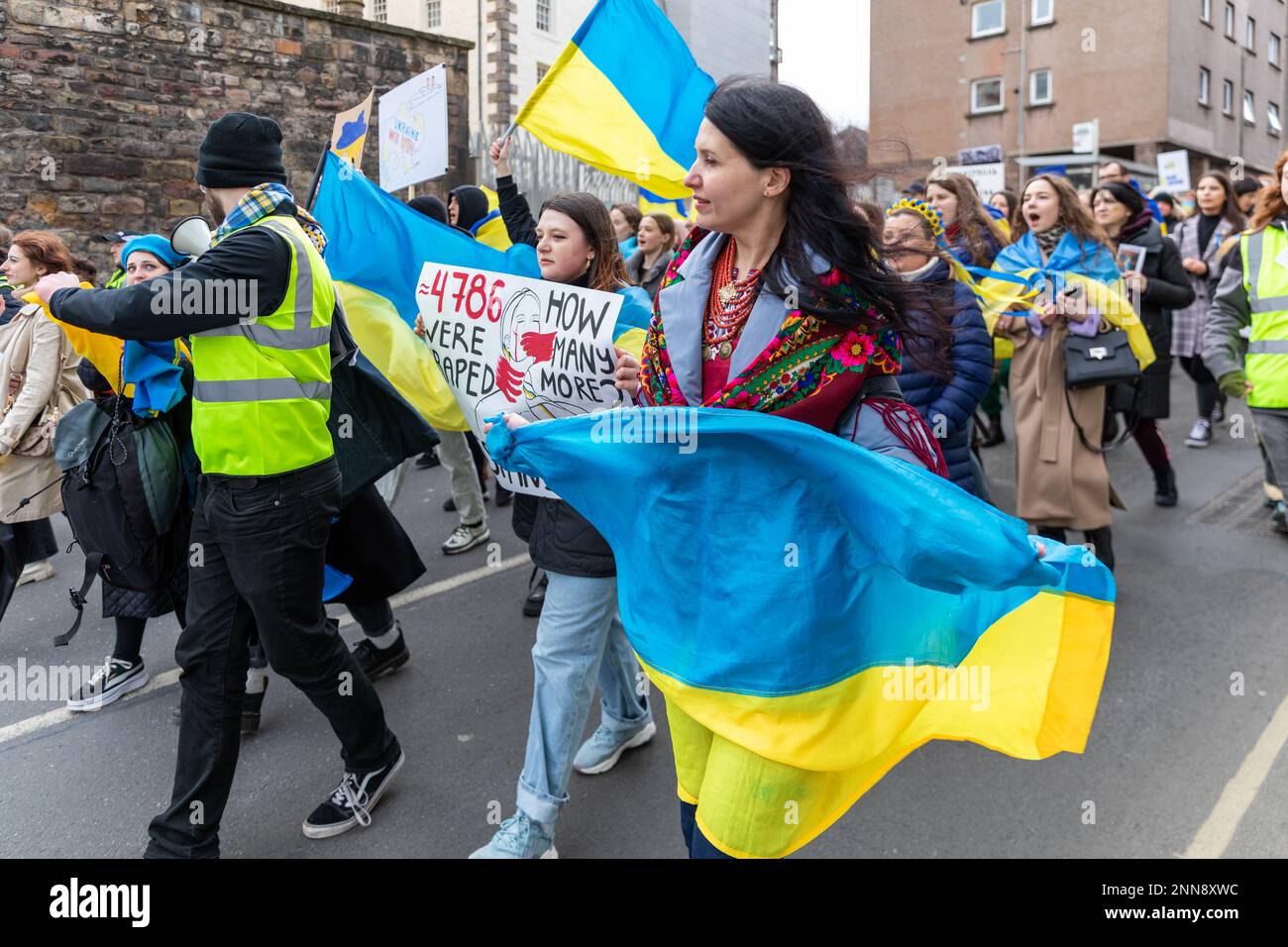 Ukrainian march Edinburgh marking one year since war broke out Stock ...