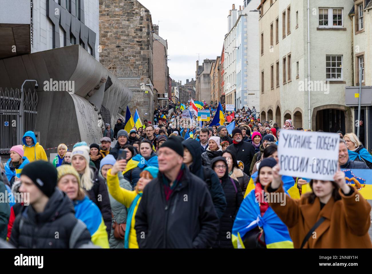 Ukrainian march Edinburgh marking one year since war broke out Stock ...