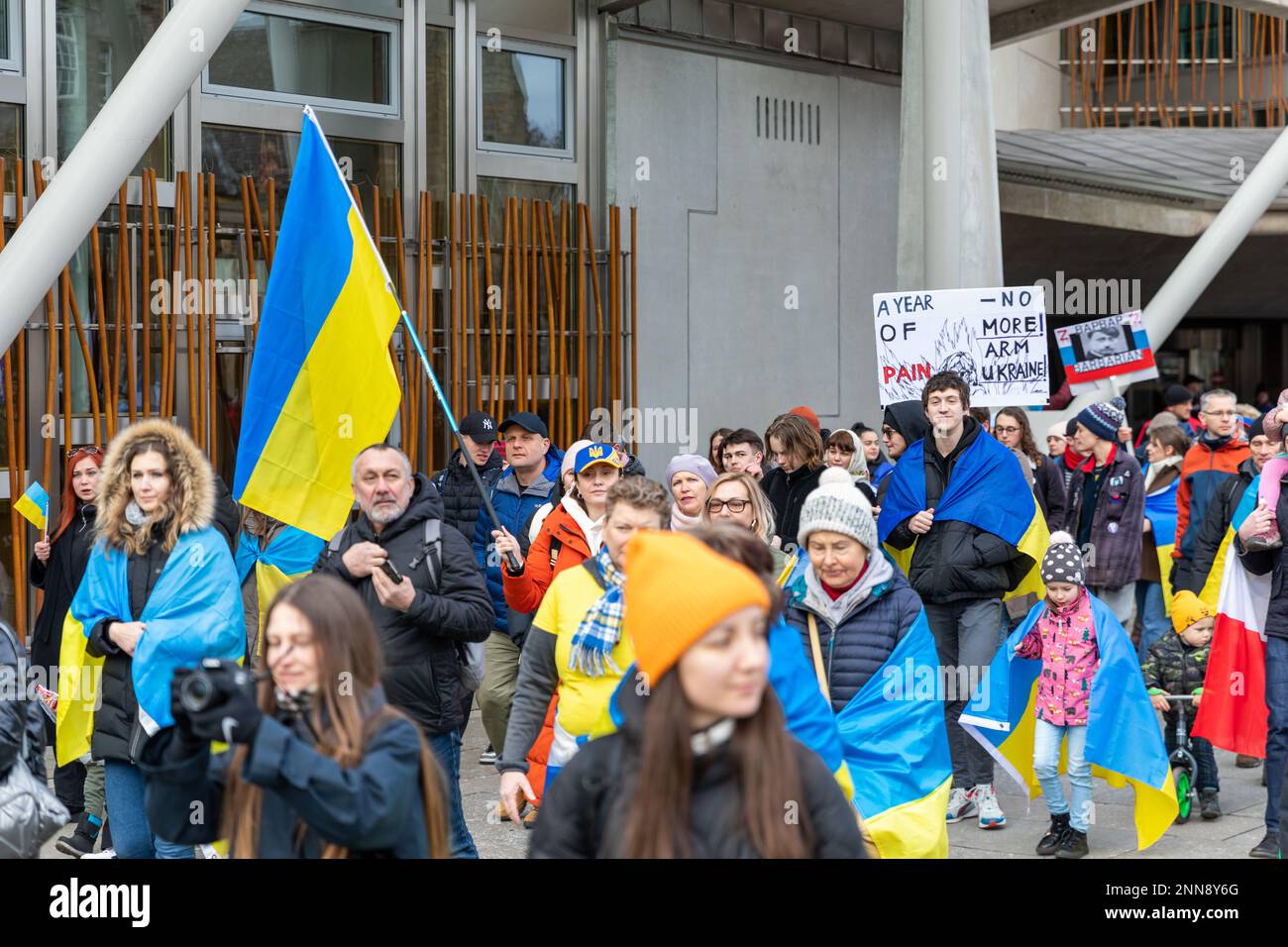 Ukrainian march Edinburgh marking one year since war broke out Stock ...
