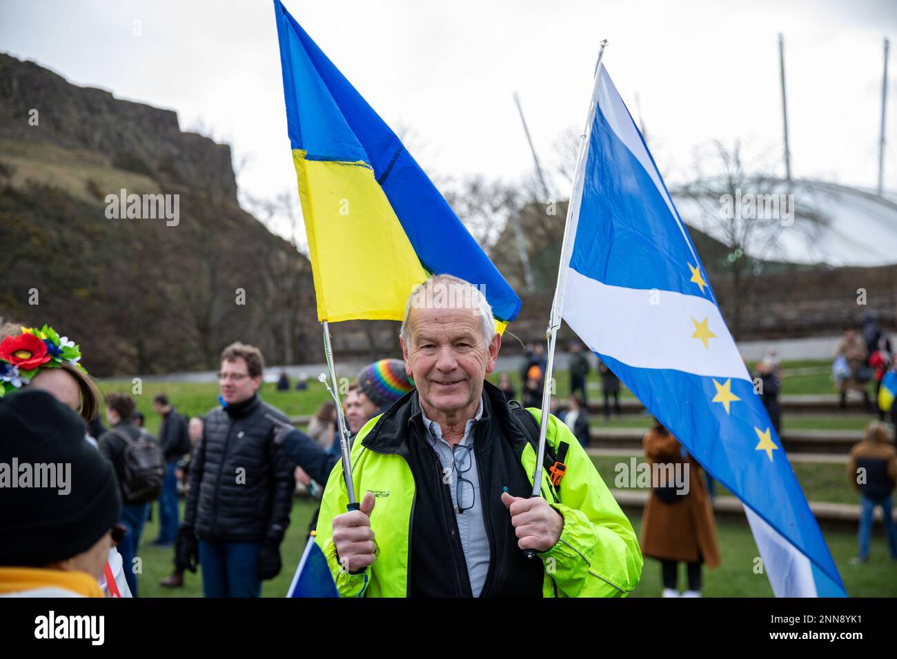 Ukrainian march Edinburgh marking one year since war broke out Stock ...