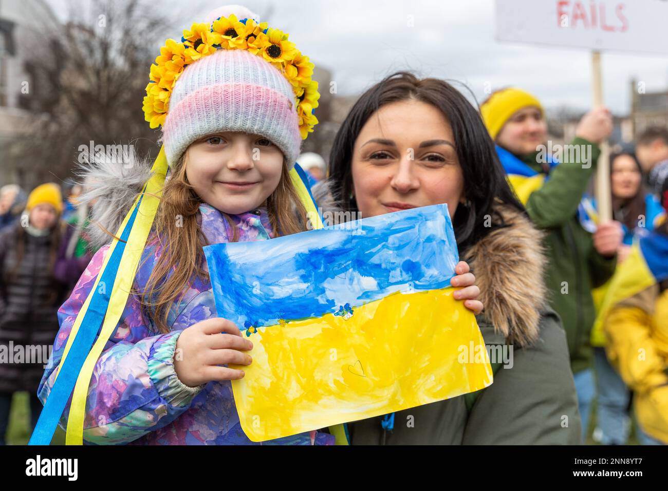 Ukrainian march Edinburgh marking one year since war broke out Stock ...