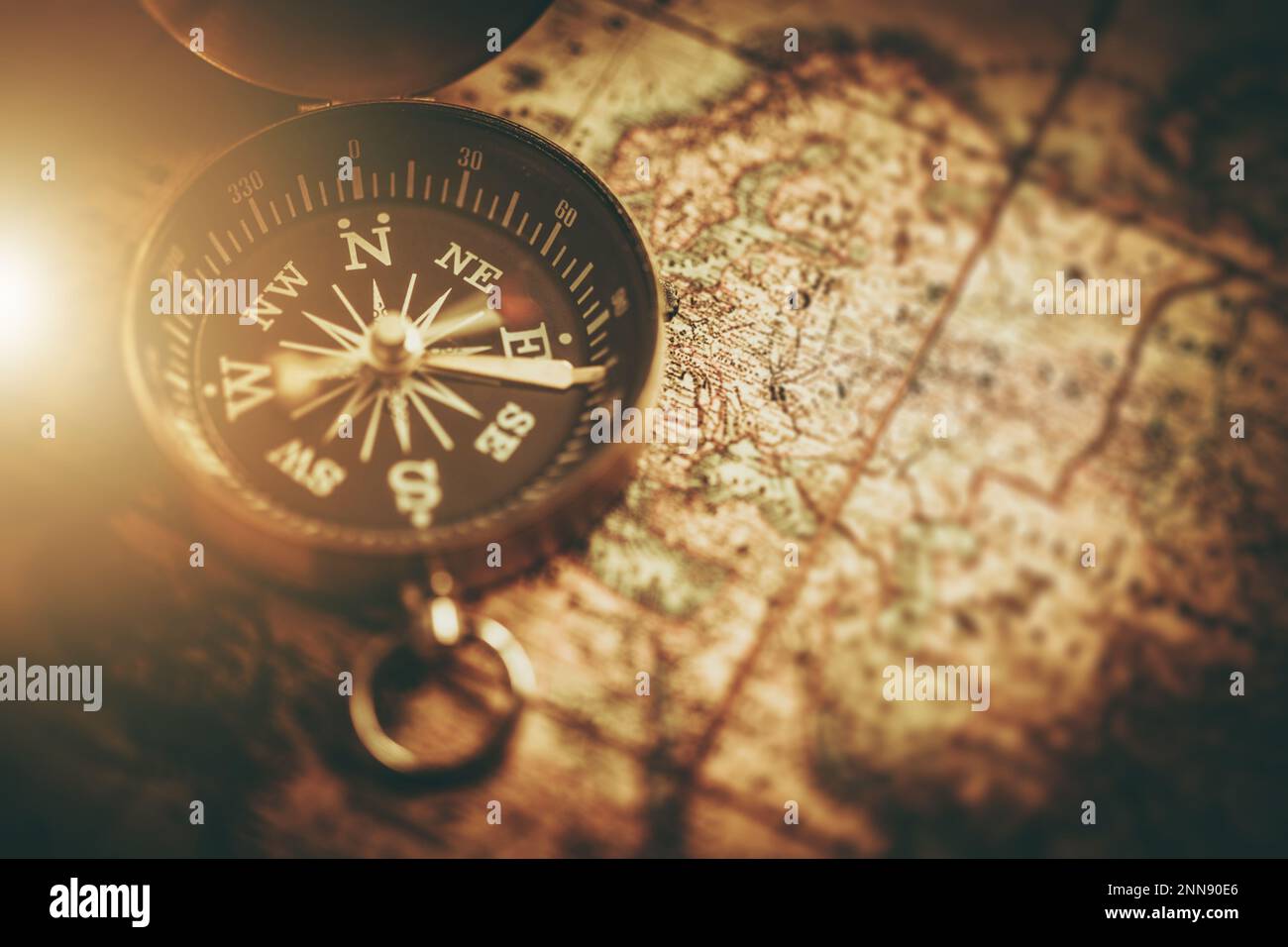 Closeup of Compass and Paper Map. Old Navigation Tools. Vintage Style ...