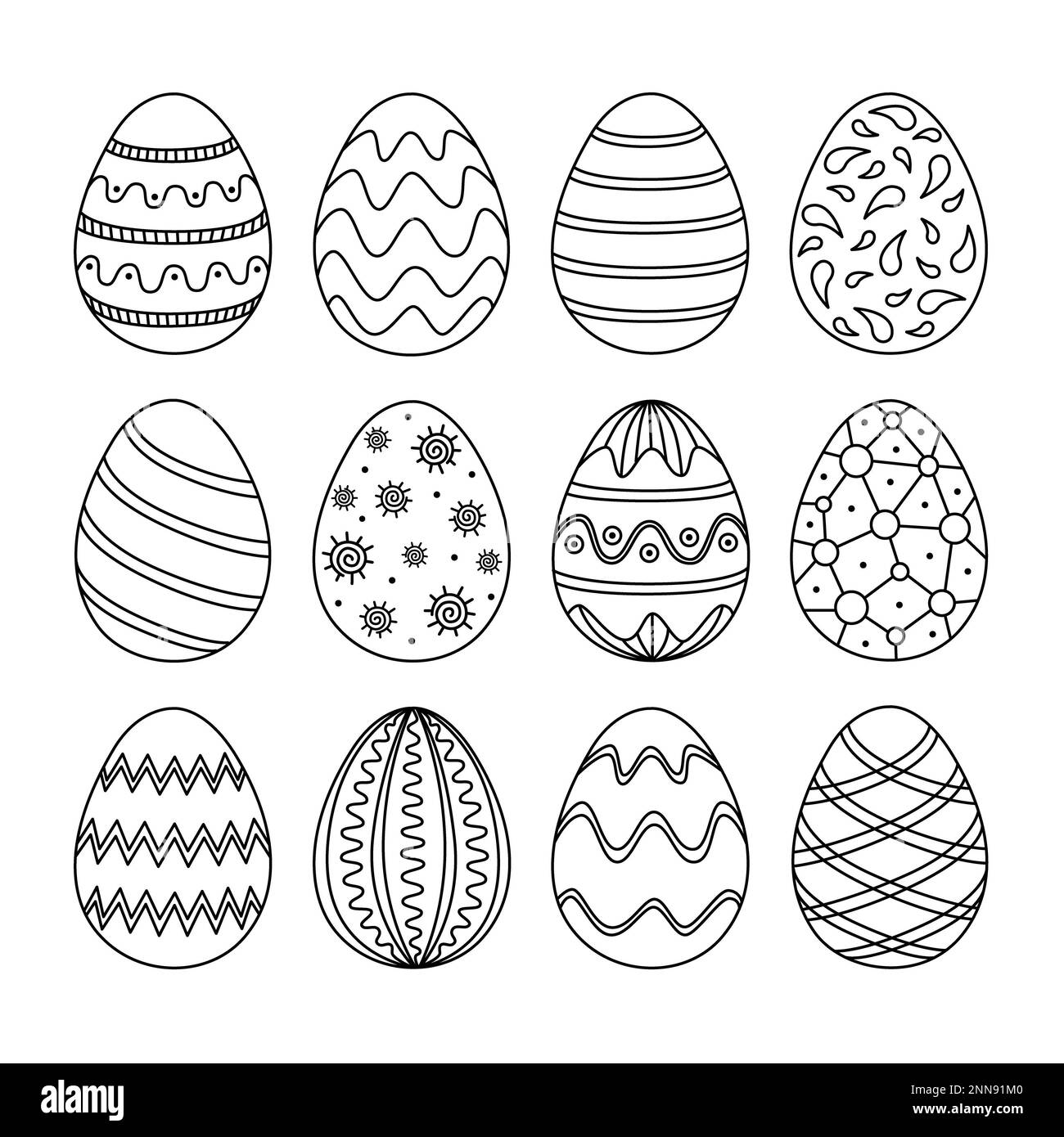 Collection of hand drawn doodle style Easter eggs, suitable for ...