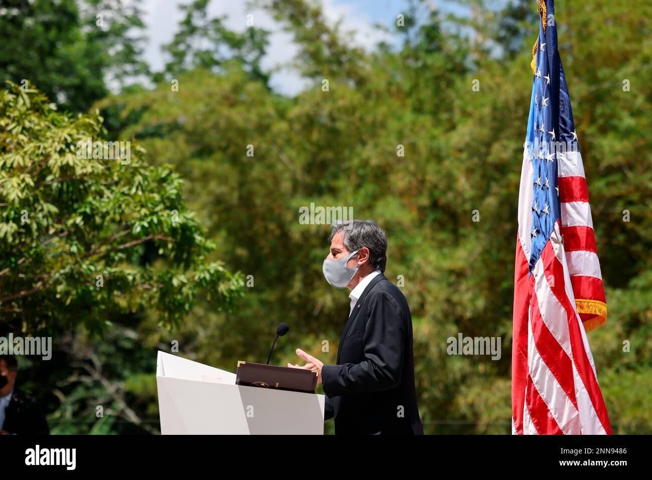 U.S. Secretary of State Antony Blinken speaks during the launch of ...