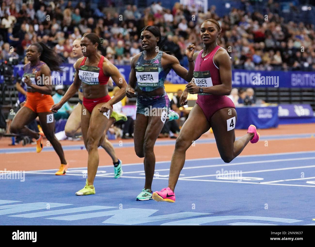 Dina Asher-Smith wins the Women's 60m Final during the Birmingham World Indoor Tour Final at the ...