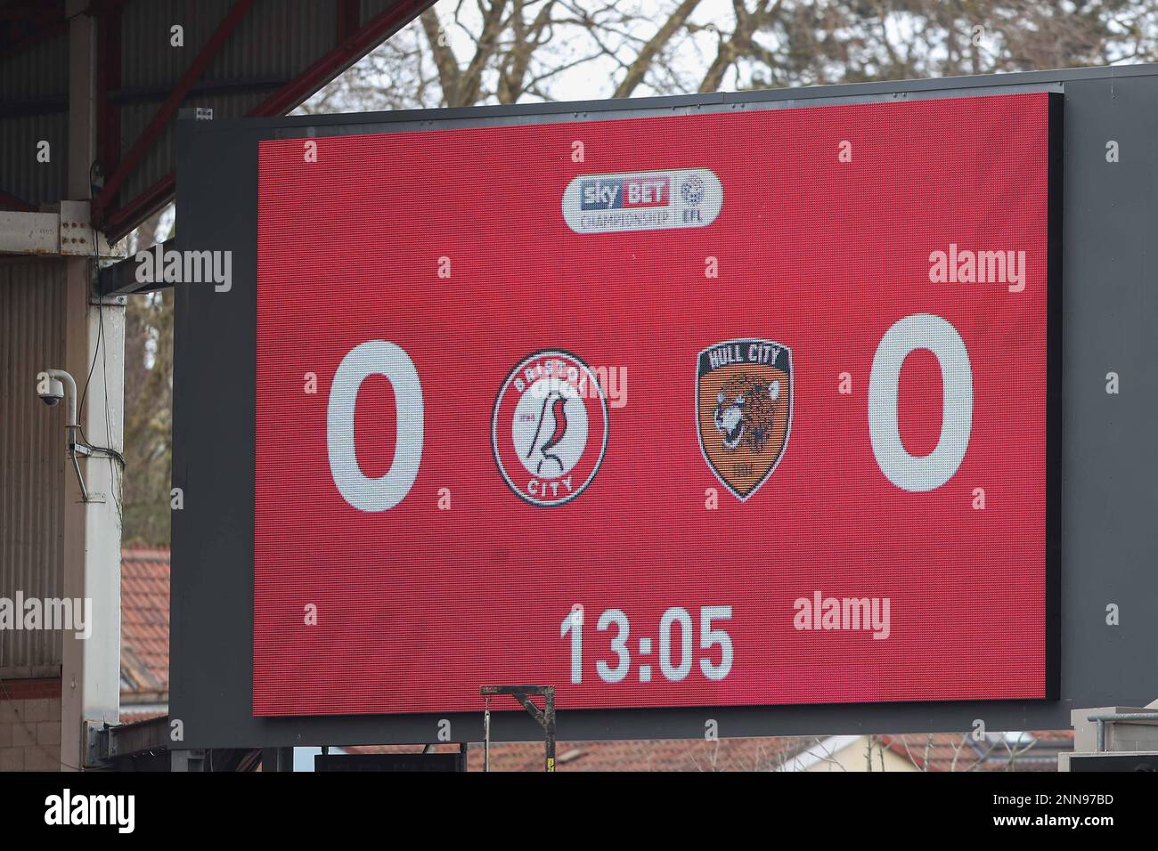 The big screen displays the scoreline during the Sky Bet Championship ...