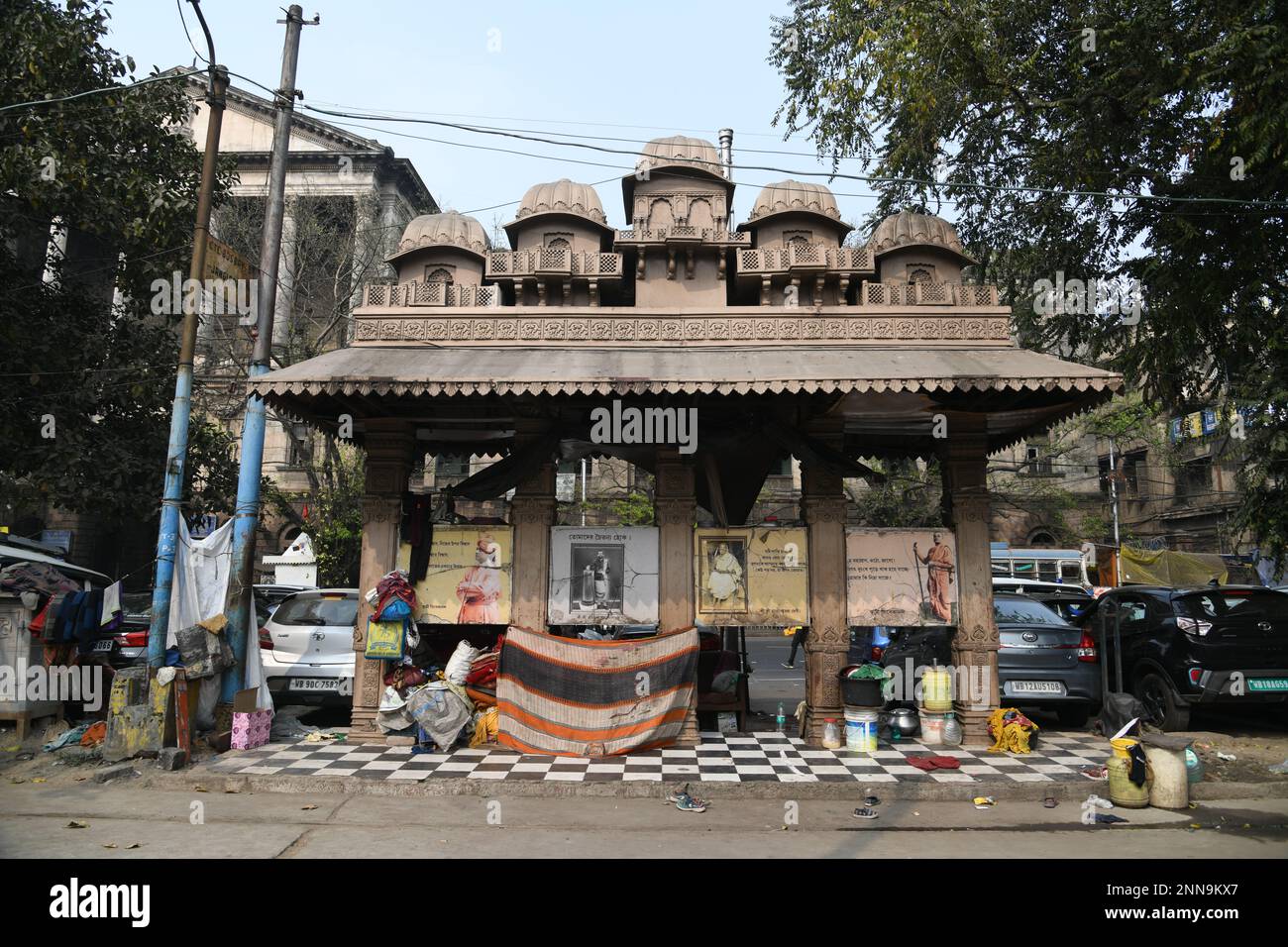 Tram shelter occupied by homeless people at the Karzon park, Esplanade ...