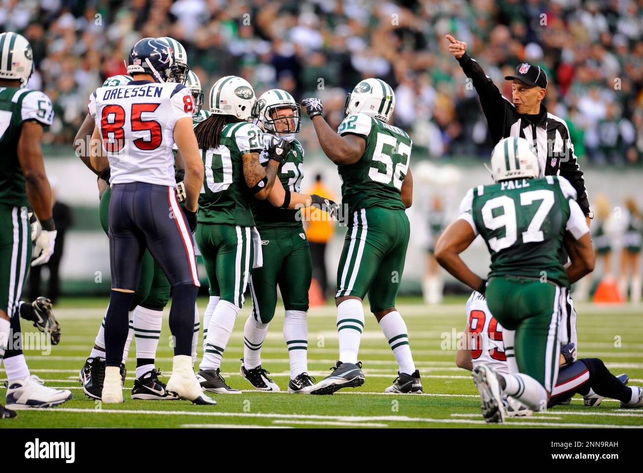 21 November 2010: New York Jets safety Jim Leonhard (36) reacts with ...