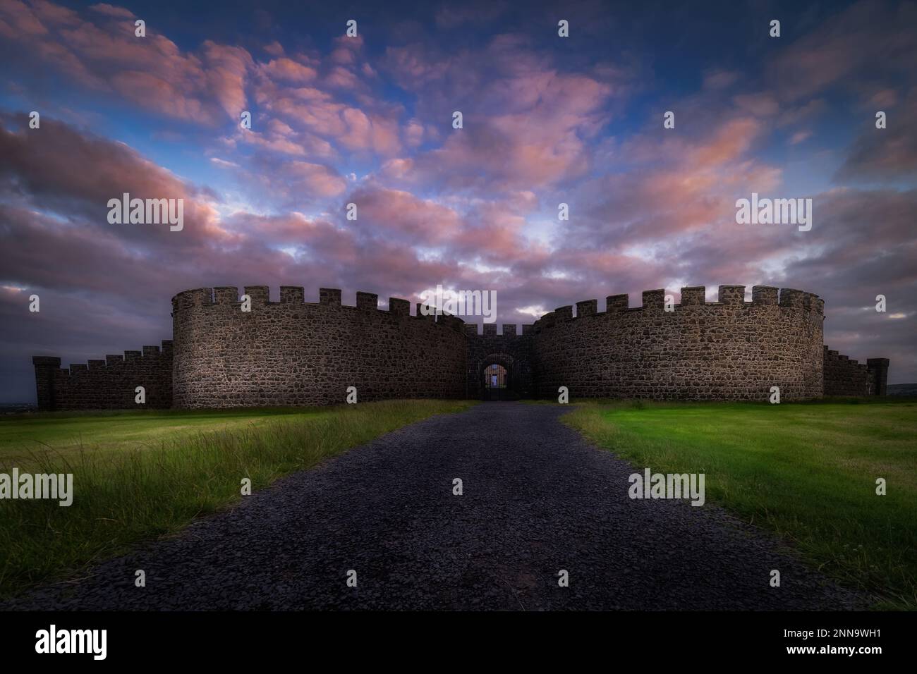 Ruins of Downhill Demesne with dramatic, moody sunset, back view ...