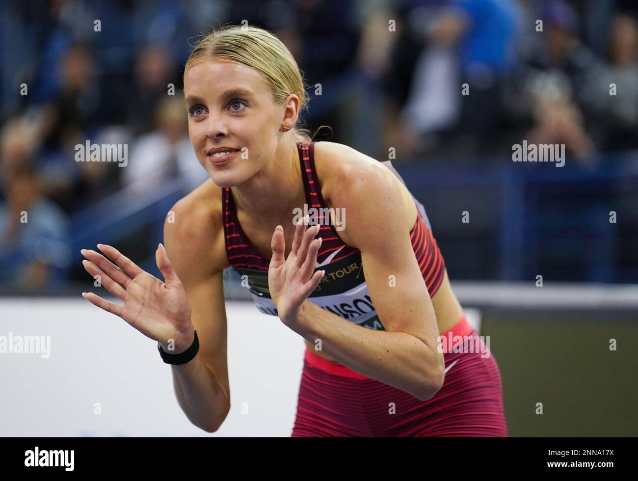 Keely Hodgkinson celebrates winning the Women's 800m Final during the ...