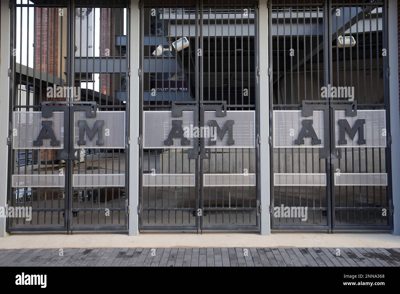 A general view of entrance gates with the Texas A&M Aggies logo at Kyle ...
