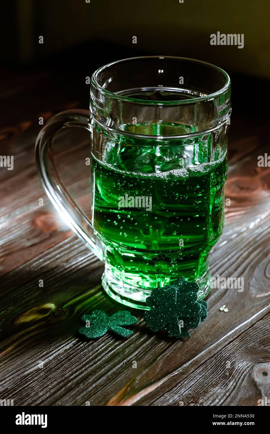 glass of beer at a party where they celebrate St. Patrick's Day. Brewed ...
