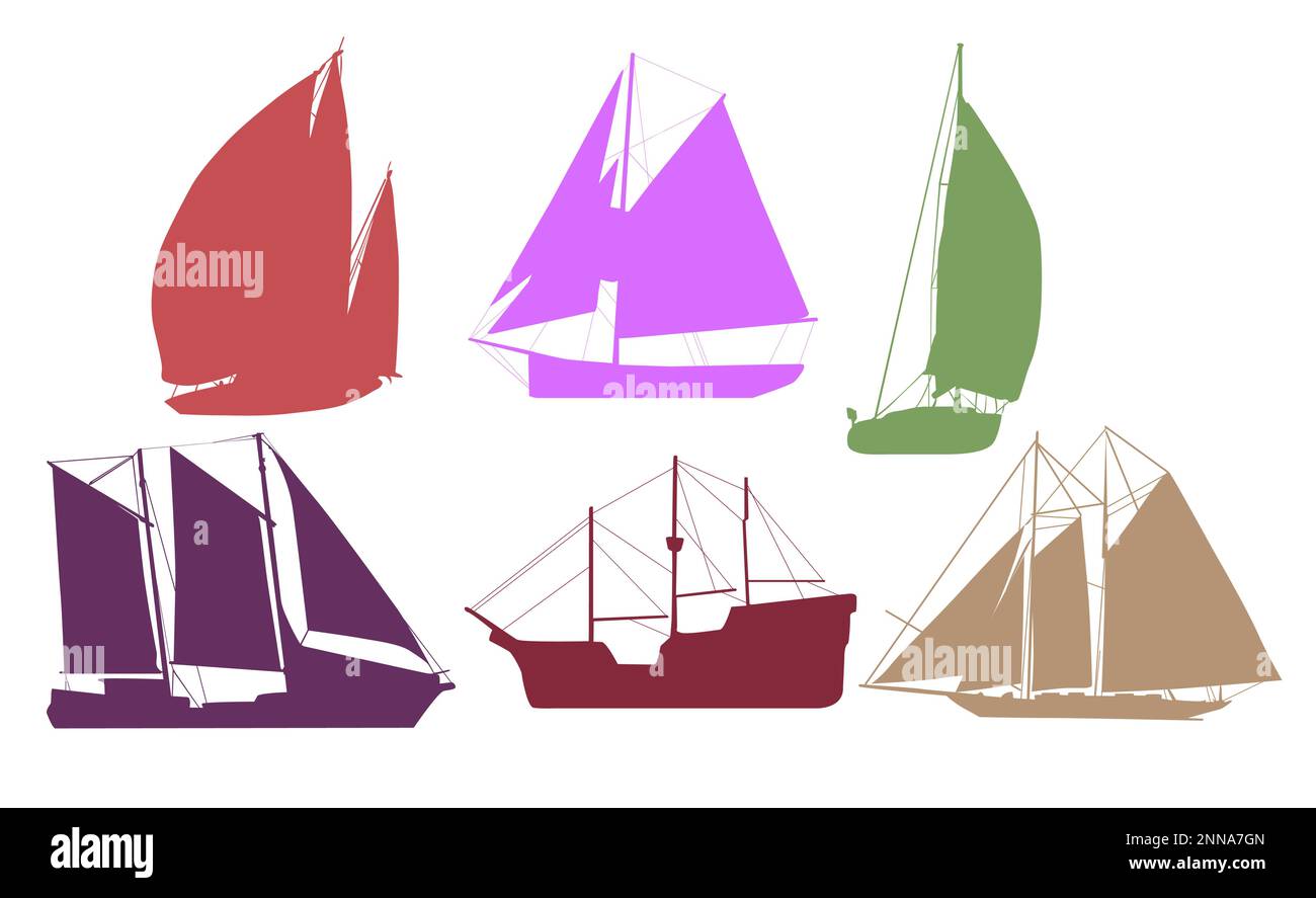 Old Sailboats And Pirate Ships Collection. Set Of 6 Stock Vector Image ...