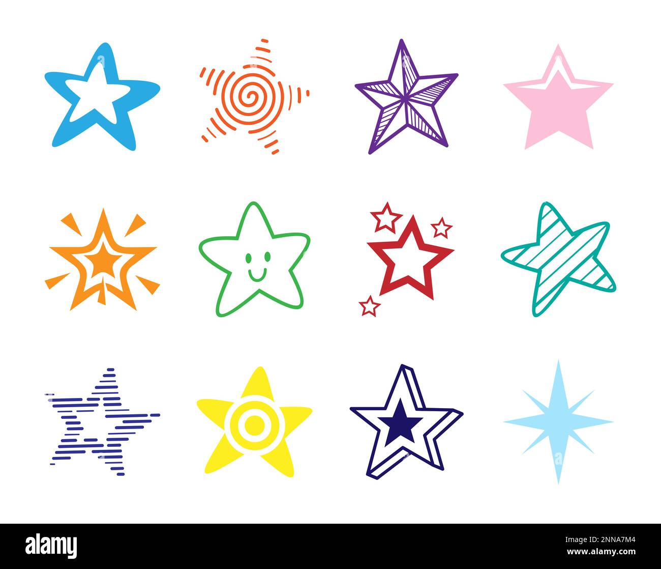 Cartoonish Doodle Colorful Multicolored Funny Star Icon Set Stock ...