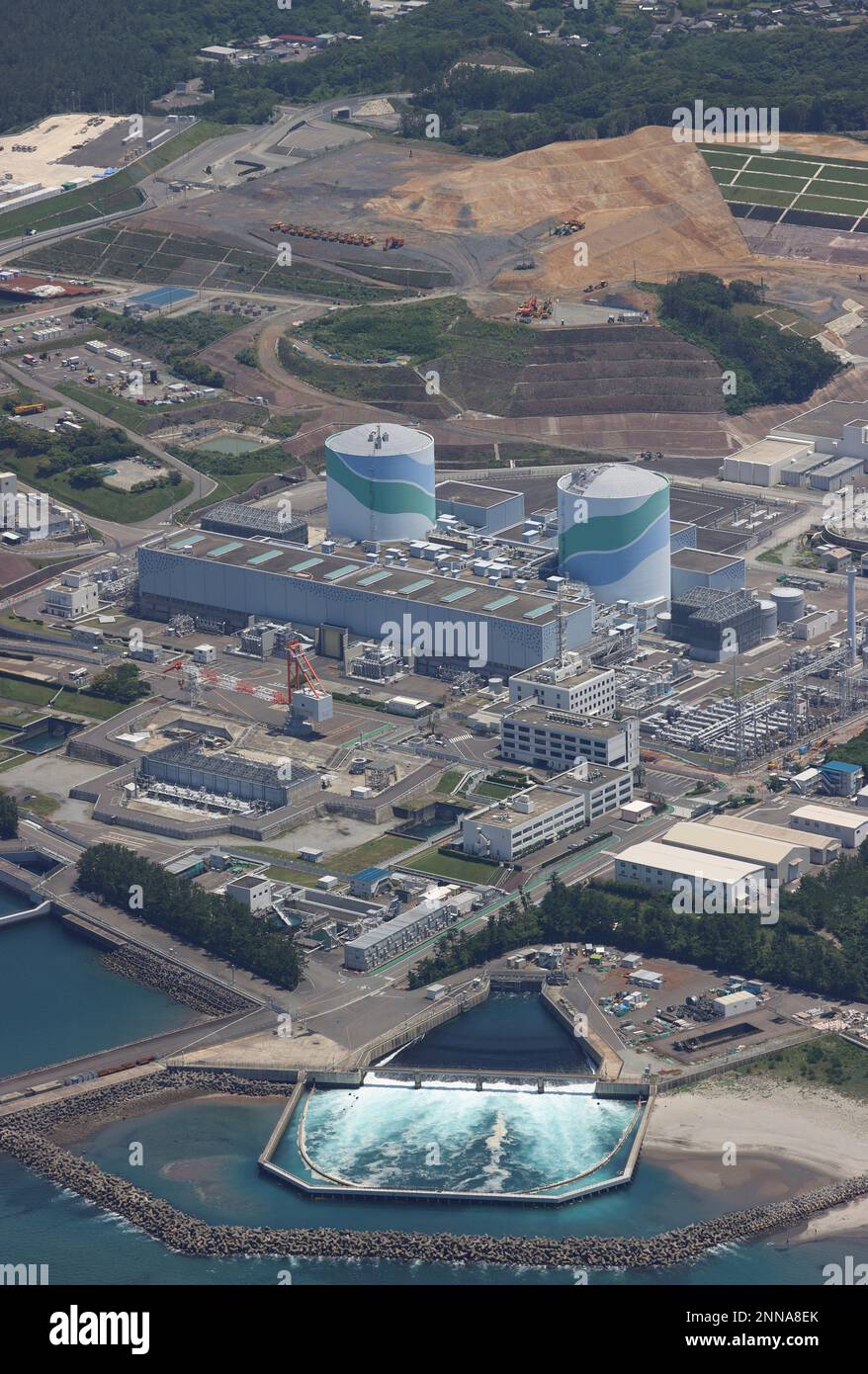 An aerial photo shows Sendai Nuclear Power Station in Sendai Town ...