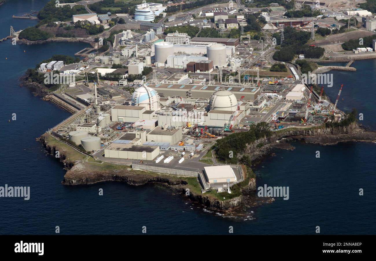 An aerial photo shows Genkai Nuclear Power Station in Genkai Town, Saga ...