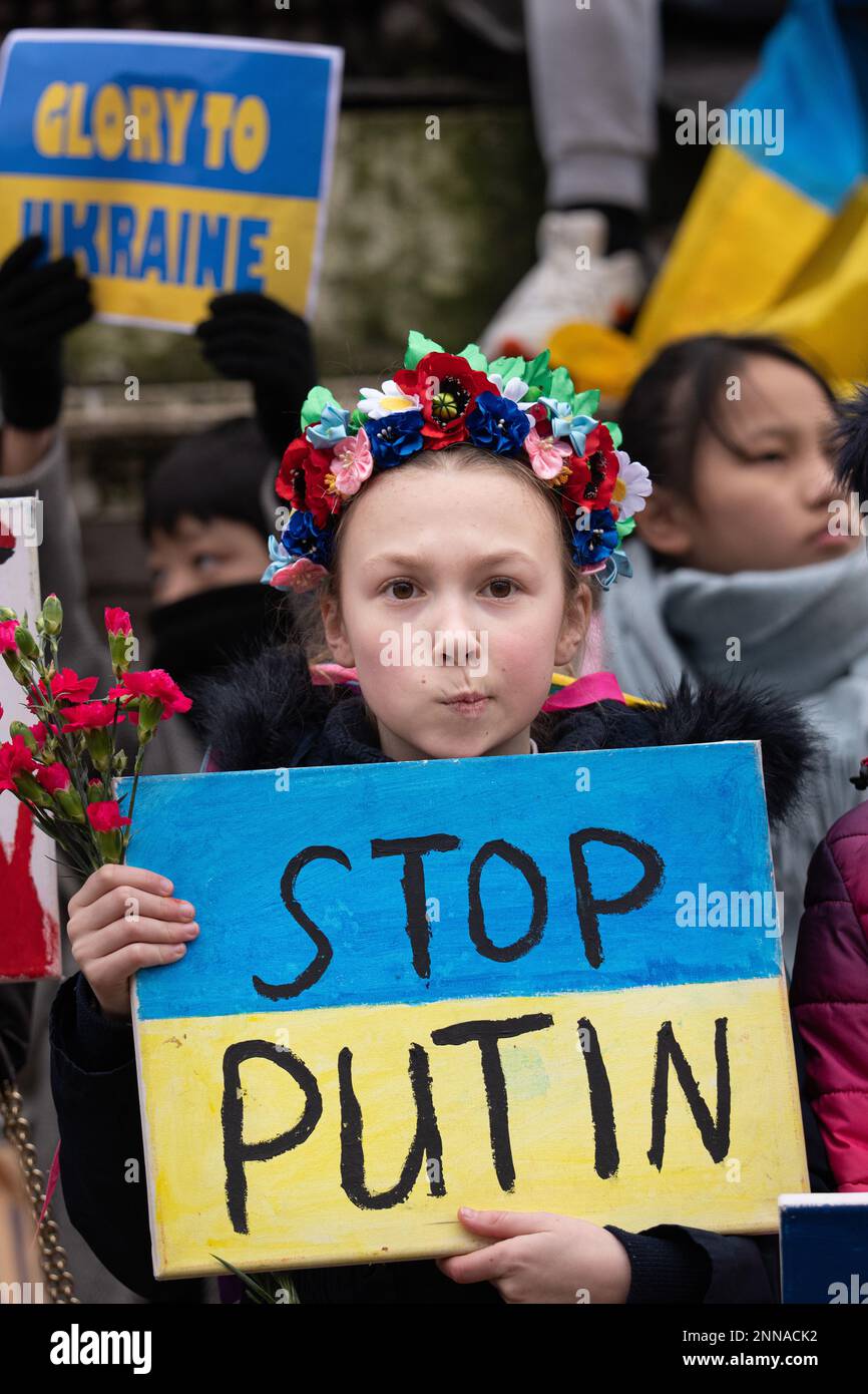 Stop Putin sign held by young girl.Saturday 25th of February 2023 saw a ...