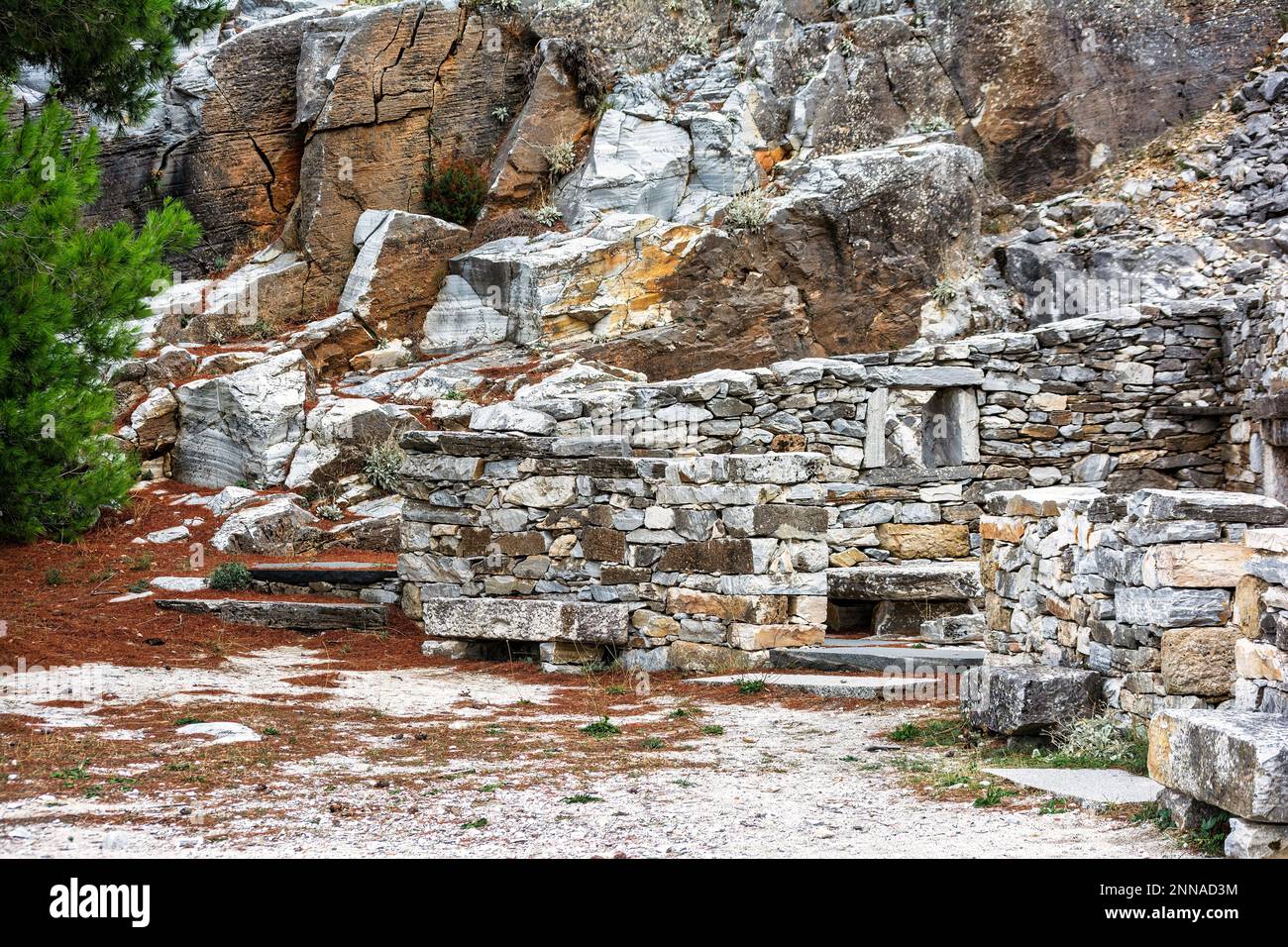 Part of an abandoned Penteli marble quarry in Attika, Greece. Penteli is a mountain, 18 km north ...