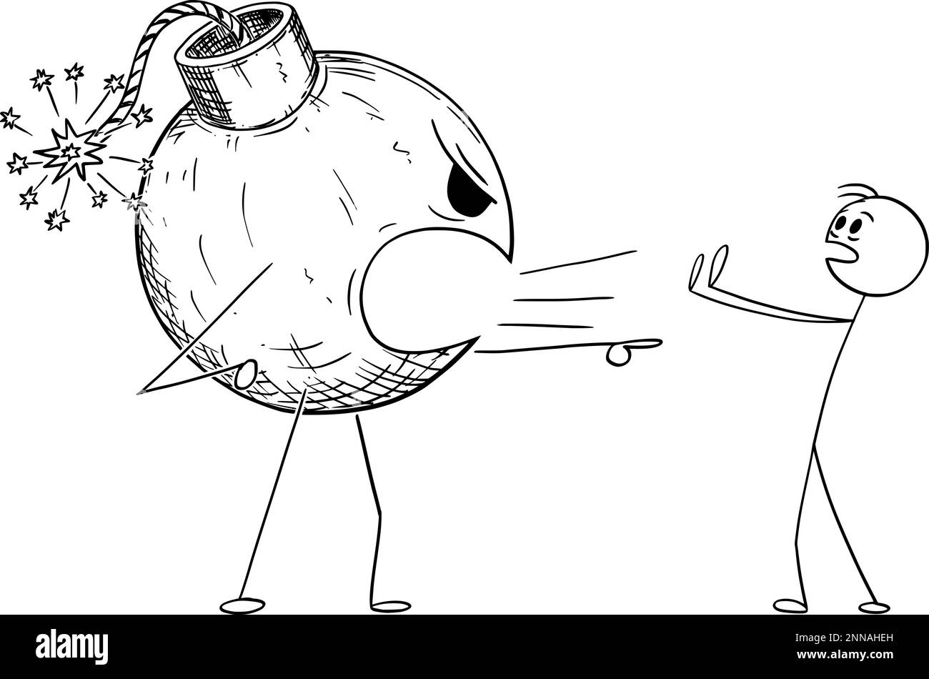 Person Endangered by Bomb Character, Vector Cartoon Stick Figure ...