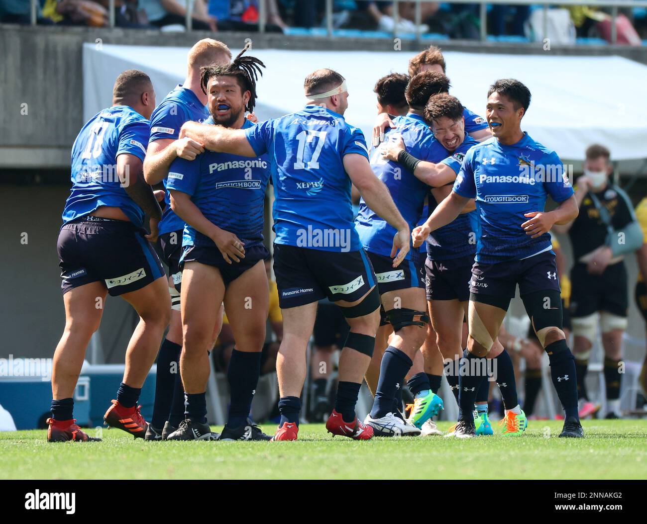 Players of Panasonic Wild Knights celebrate after winning the final ...