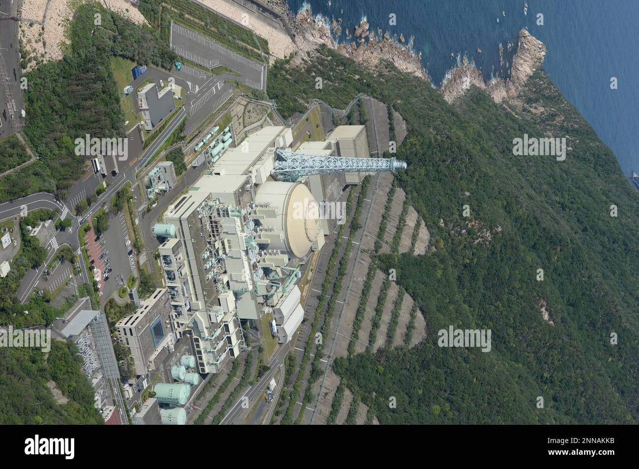 An aerial photo shows MONJU, a fast breeder reactor (FBR), in Tsuruga ...