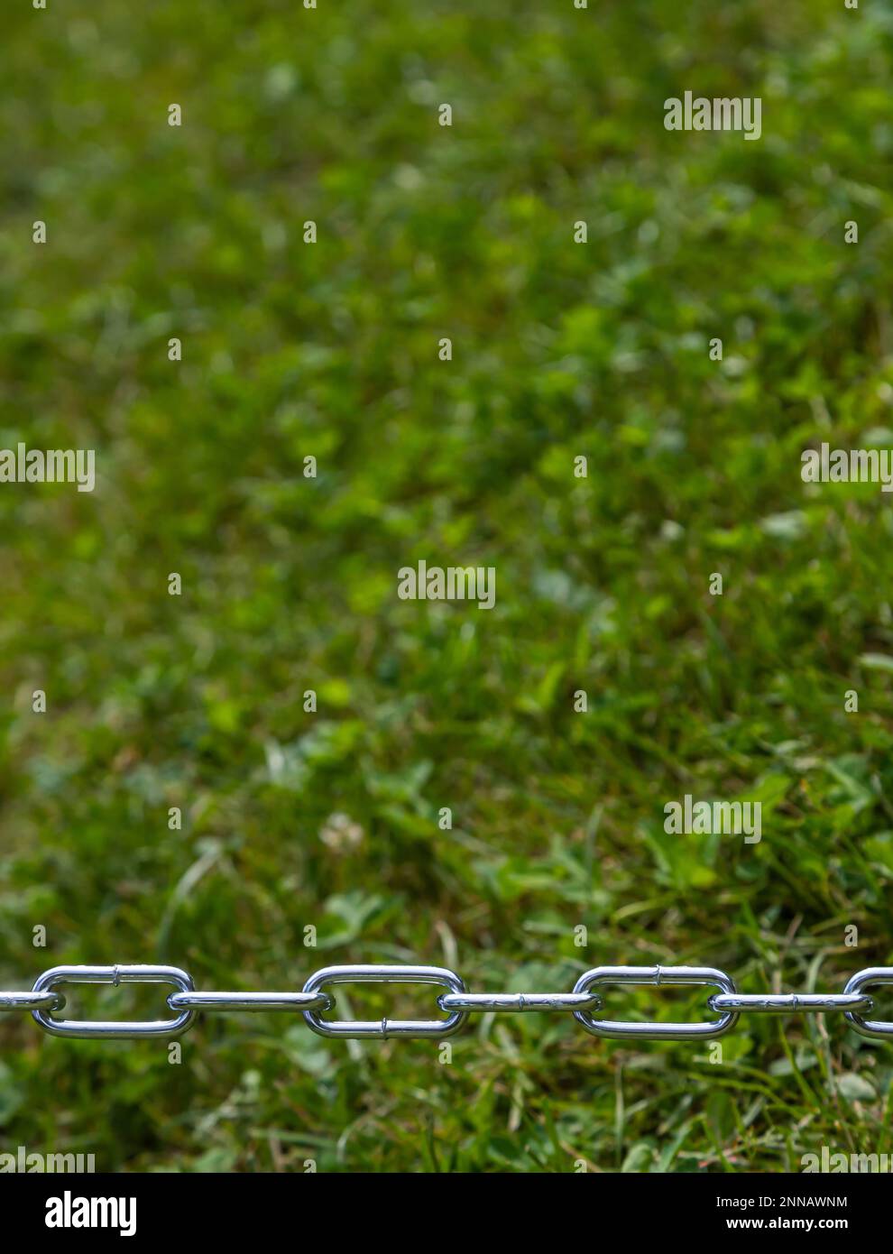 steel non-rusty chain on grass background, frame Stock Photo - Alamy