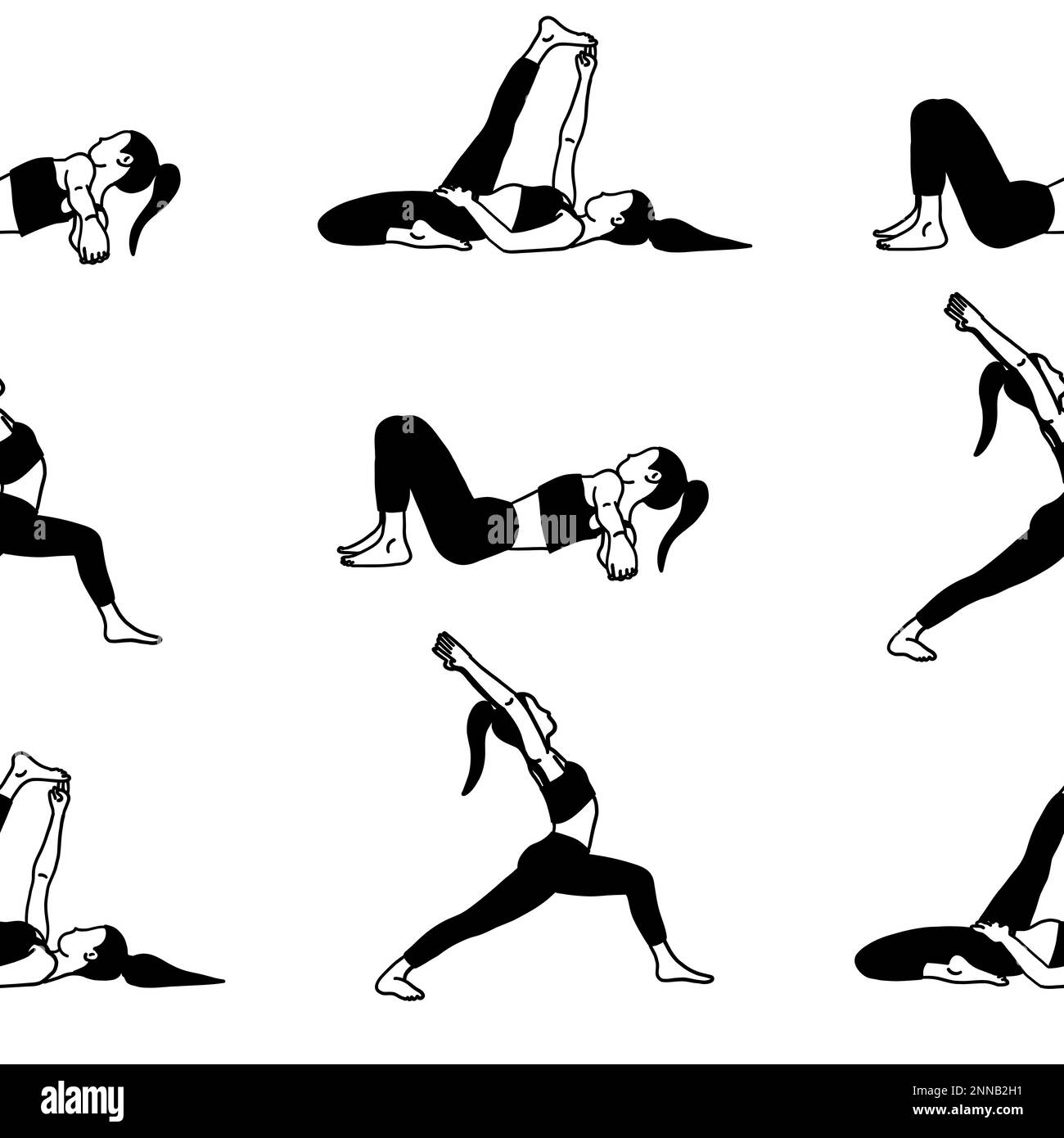 Yoga poses seamless pattern wallpaper. Black and white. Female woman ...