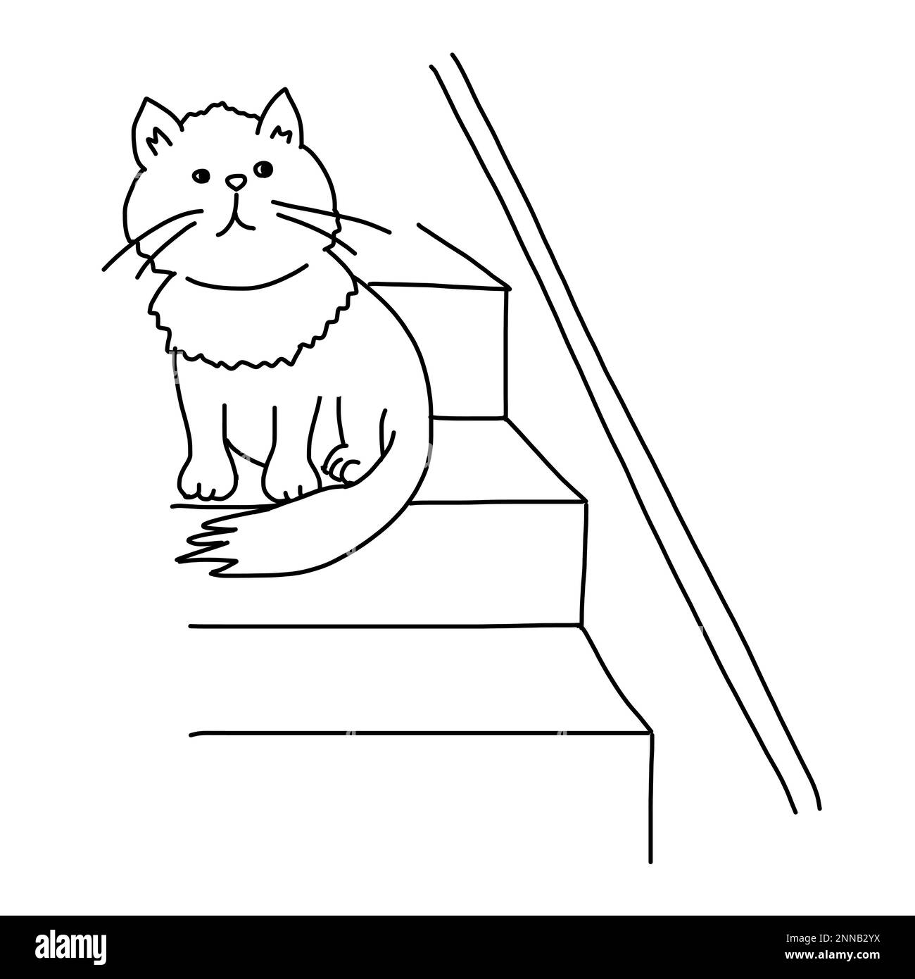 Cute cat in outline doodle style. Vector illustration in cartoon hand ...