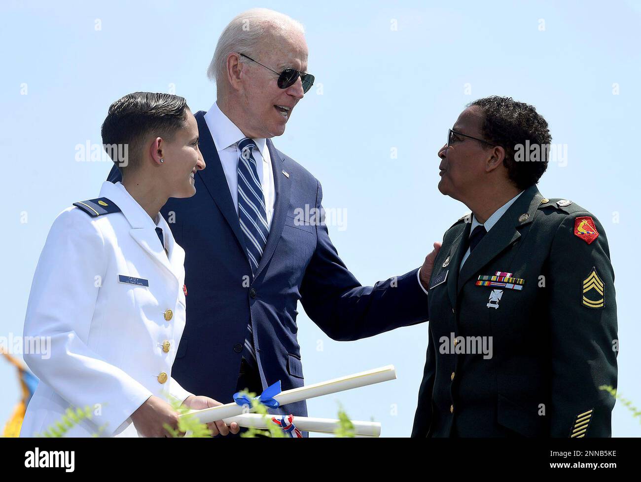 President Joseph R. Biden talks to Cadet Abigail Casey and her mother Renita Casey, Army ...