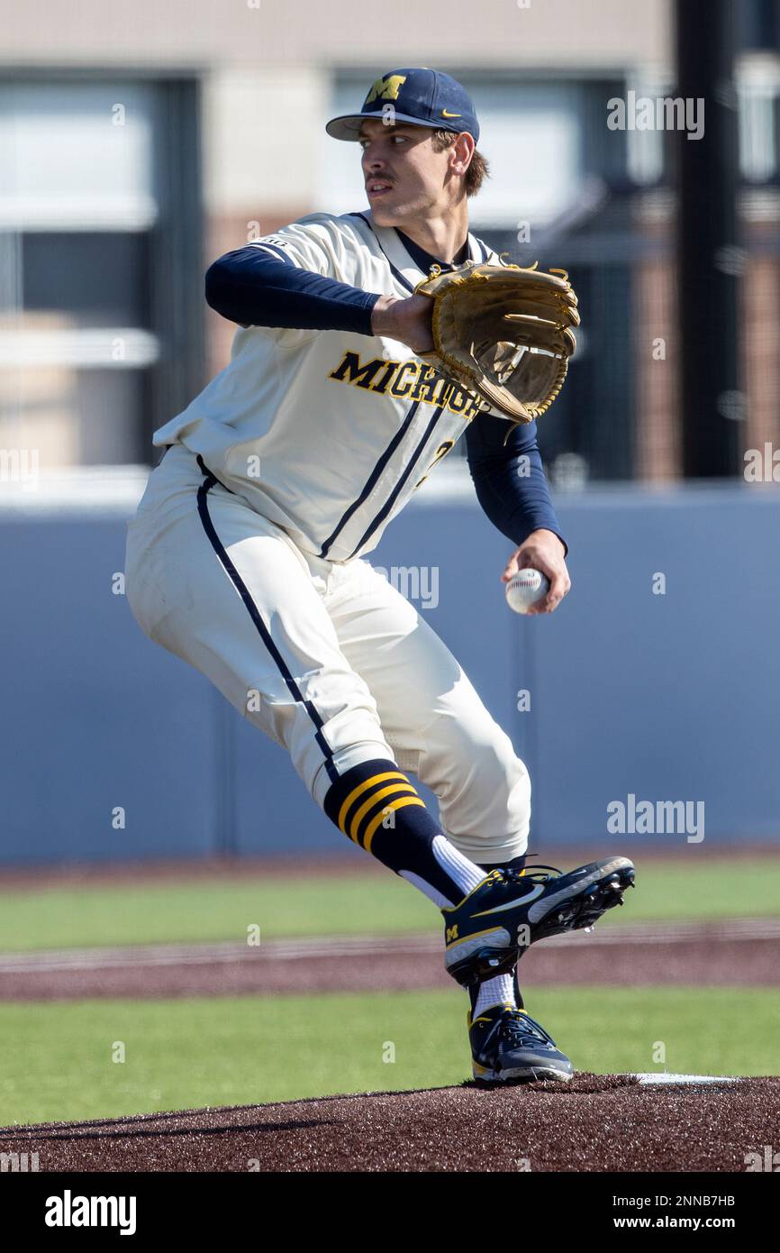 Michigan Wolverines pitcher Steven Hajjar (27) delivers a pitch to the ...