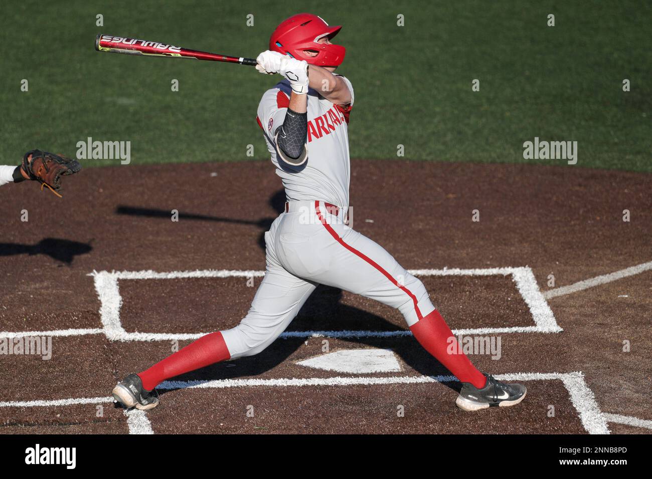 Arkansas Razorbacks first baseman Brady Slavens (17) at bat against the ...