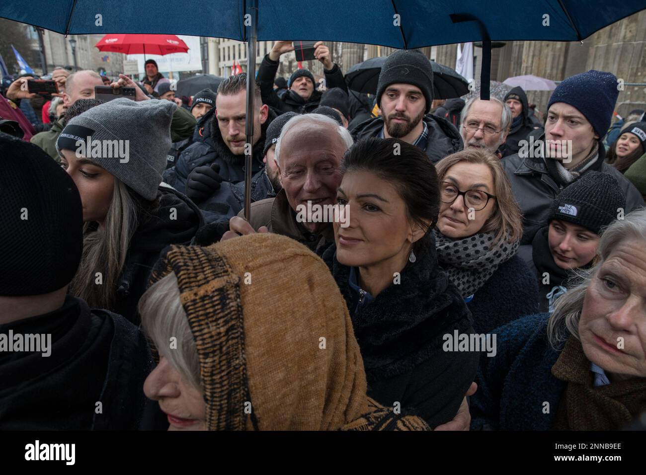Berlin, Germany. 25th Feb, 2023. Thousands of people gathered on Saturday, February 25, 2023, at ...