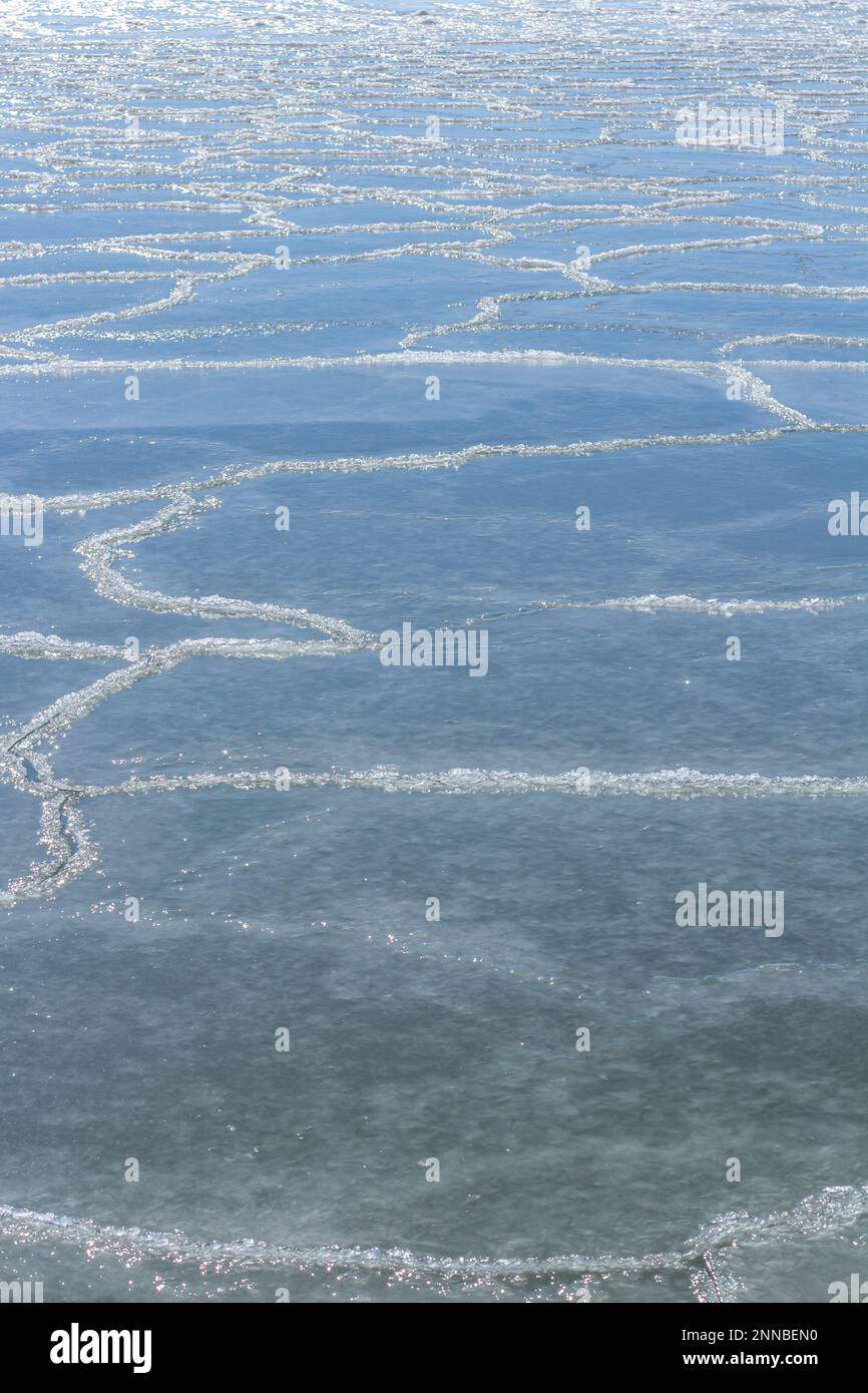 Winter landscape of the frozen sea on a sunny February day. Beautiful ...