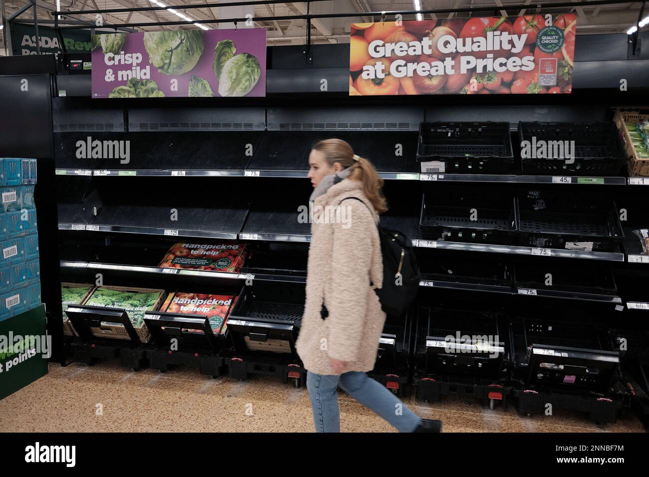 Empty fruit and vegetable shelves at an Asda in east London. National ...