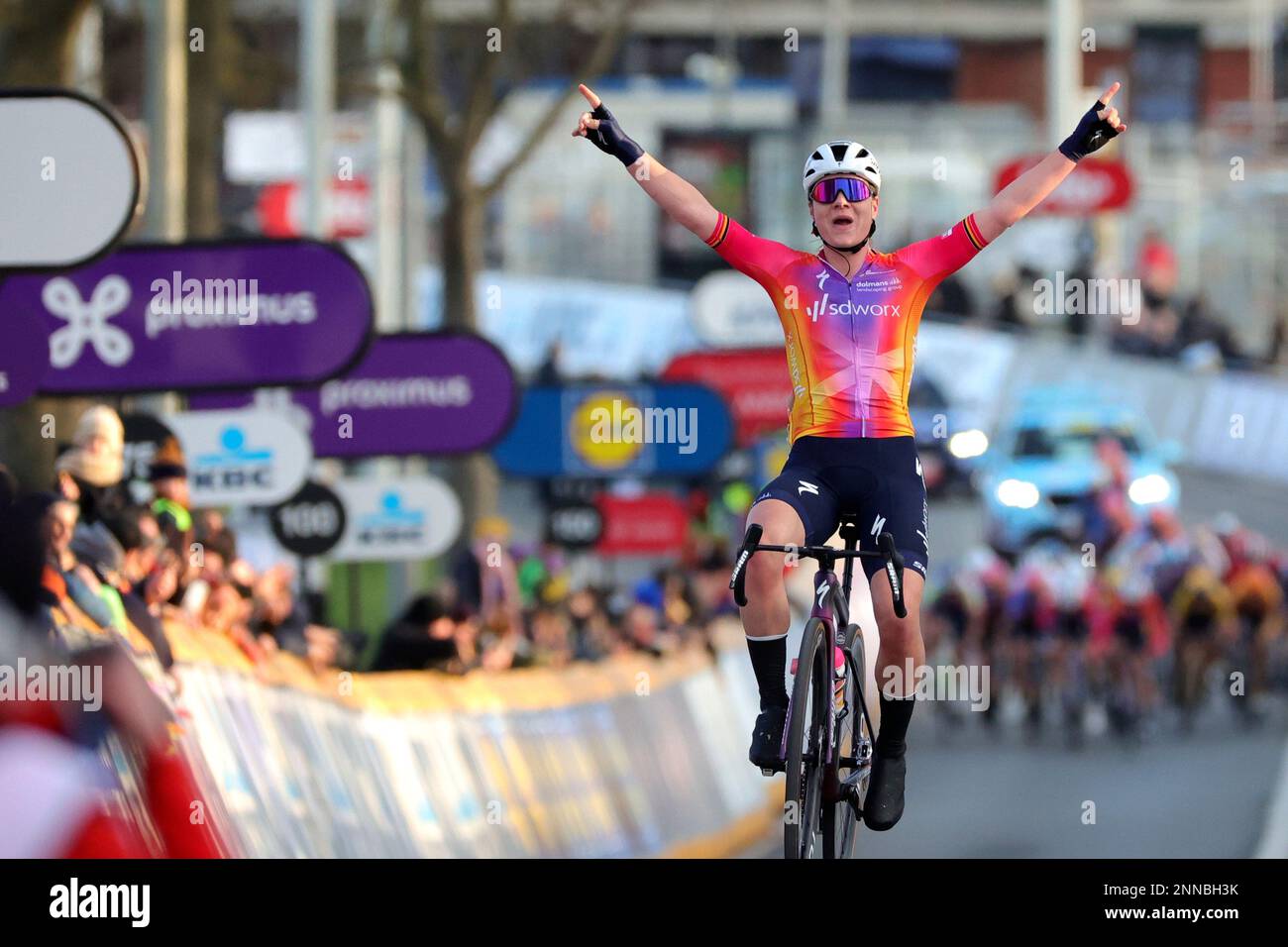 Belgium's Lotte Kopecky of the SD Worx team crosses the finish line to ...