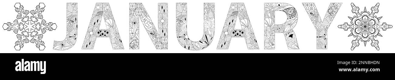 Hand-painted art design. Hand drawn illustration word JANUARY for ...