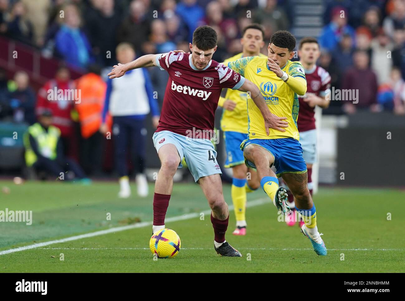 West Ham United's Declan Rice (left) and Nottingham Forest's Morgan ...