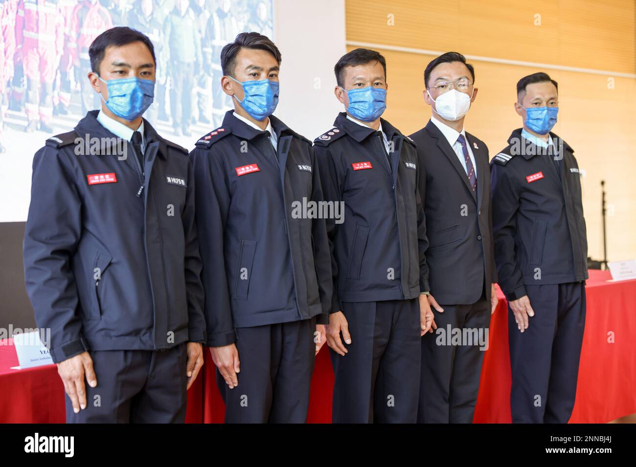 From left, Fireman (Dog handler of Umi) Chan Chu-hong; Senior Ambulance Officer Yeung Keung-sang ...