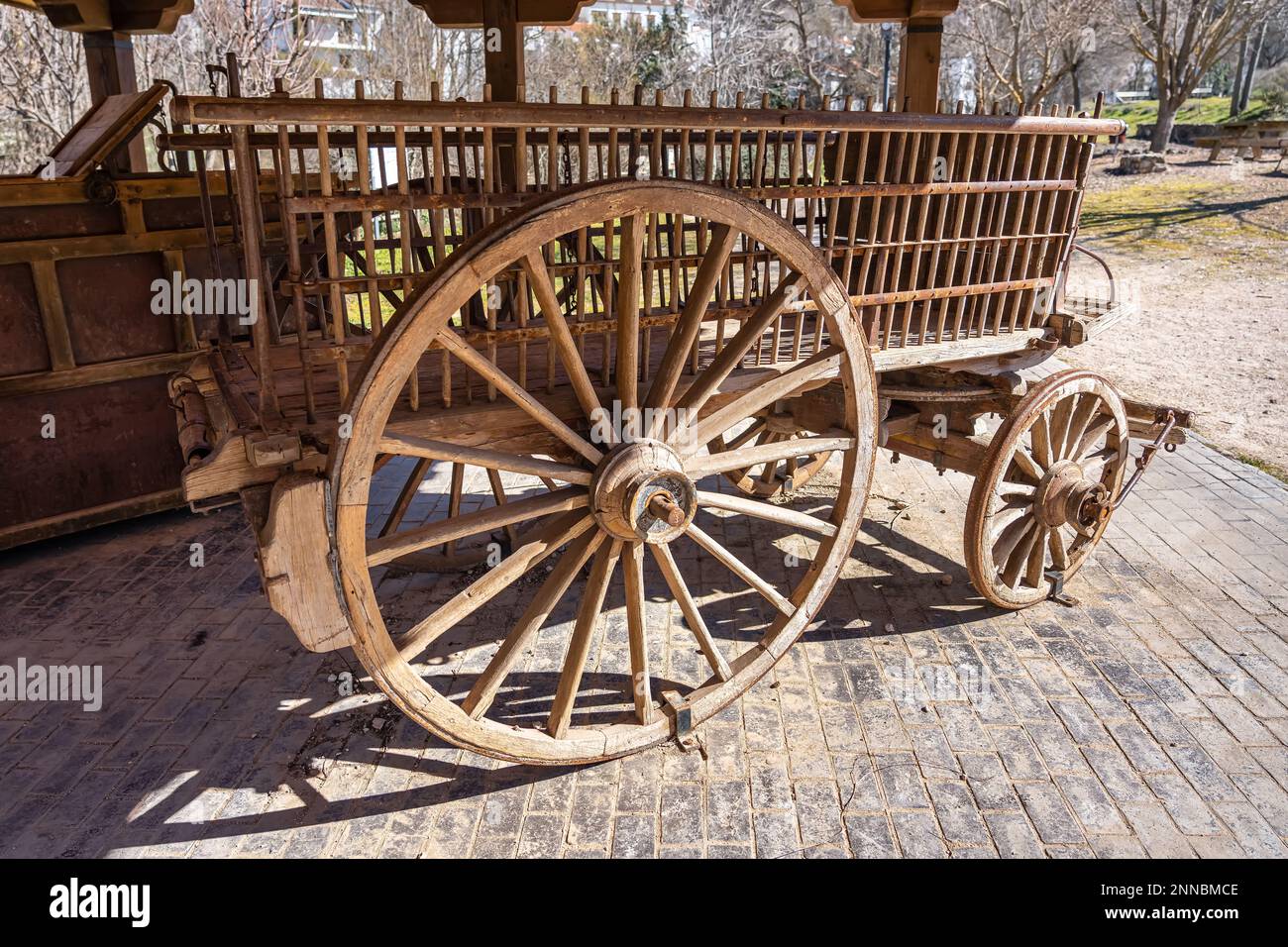 Old wooden cart for the transport of materials pulled by animals in the ...