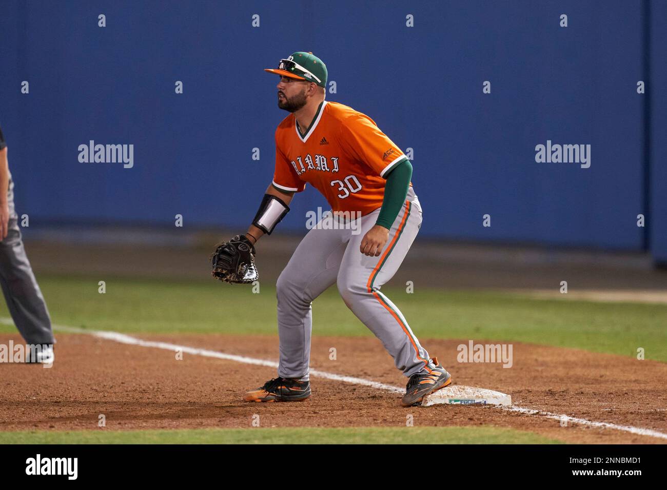 Miami Hurricanes first baseman Alex Toral (30) during an NCAA game ...