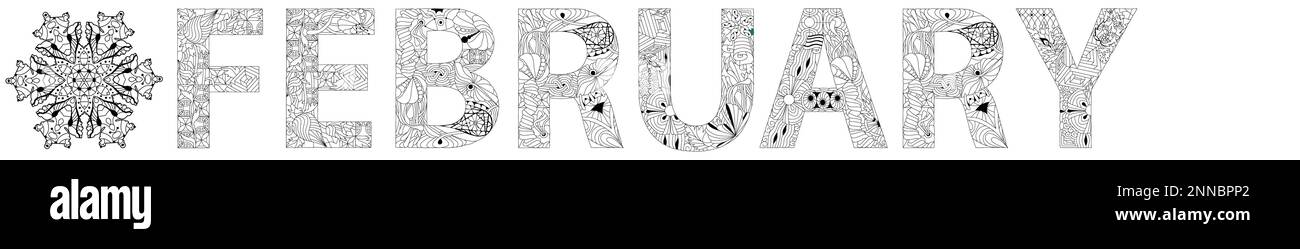 Hand-painted art design. Hand drawn illustration word February for ...