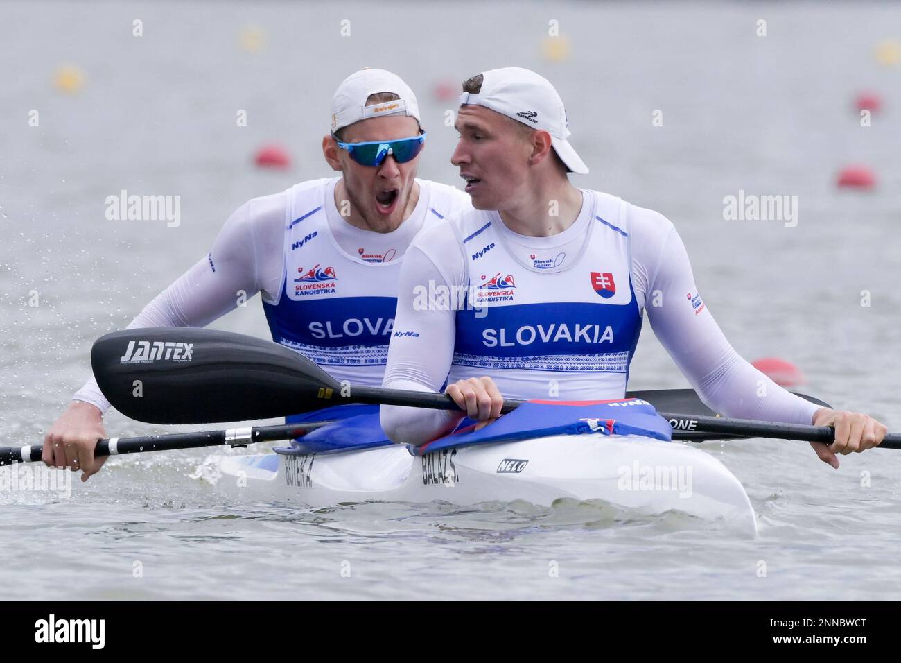 Samuel Balaz, front, and Jacob Radek Slouf of Slovakia react after the ...