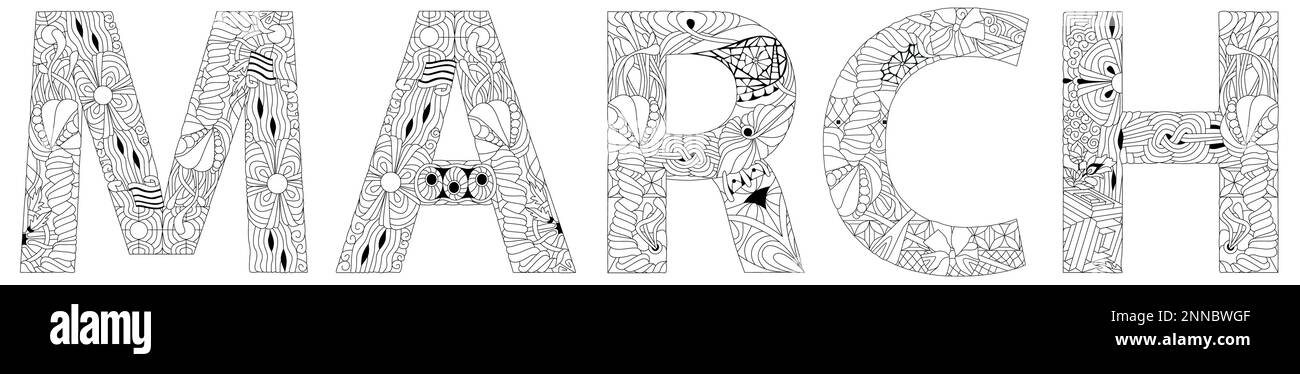 Hand-painted art design. Hand drawn illustration word MARCH for t-shirt ...