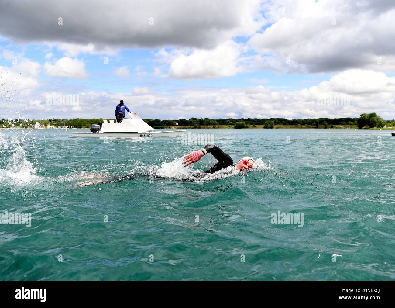 Lea Boy of Germany competes in the women's open water 25km race of ...