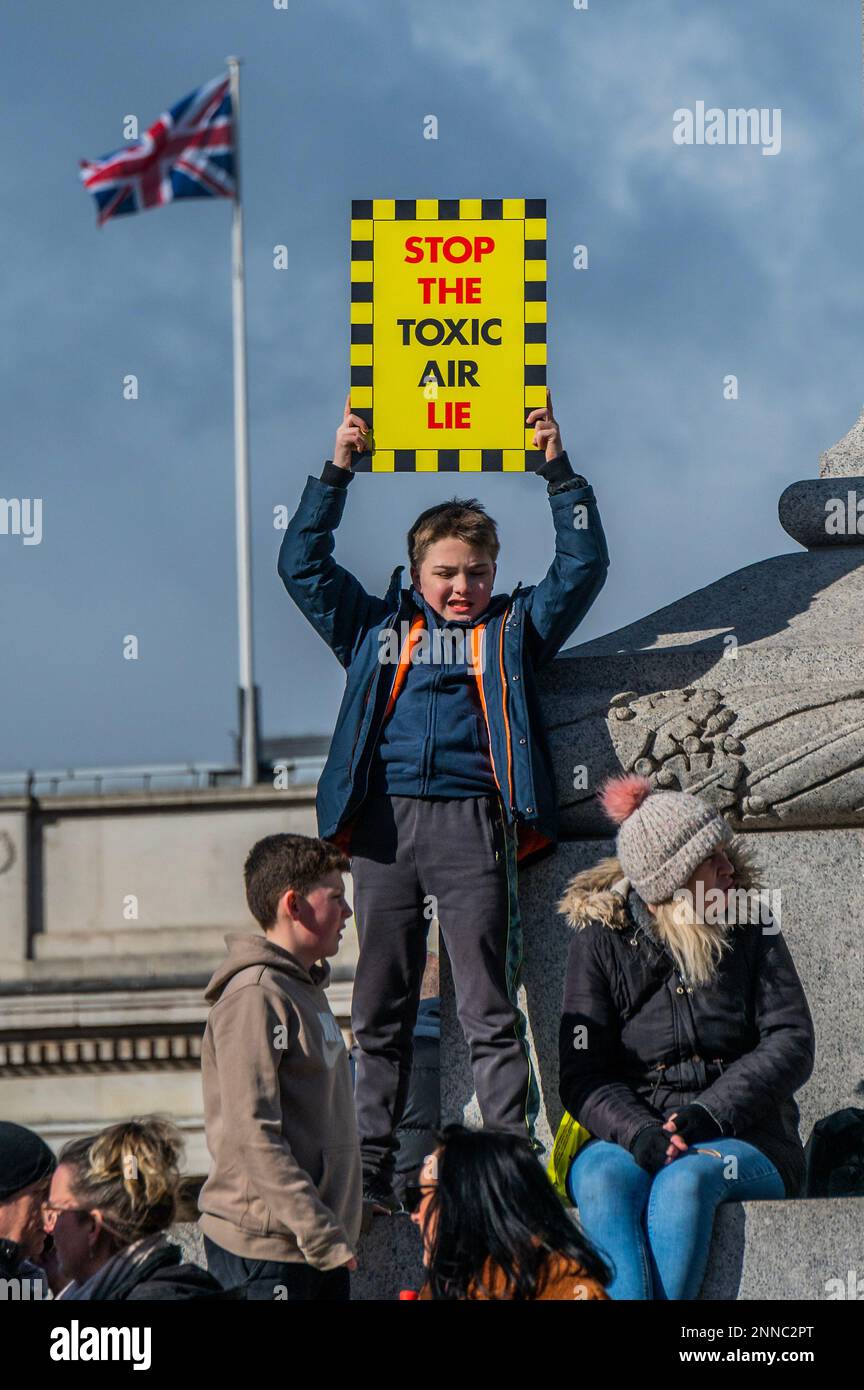 London, UK. 25th Feb, 2023. A Stop the ULEZ protest in Trafalgar Square ...