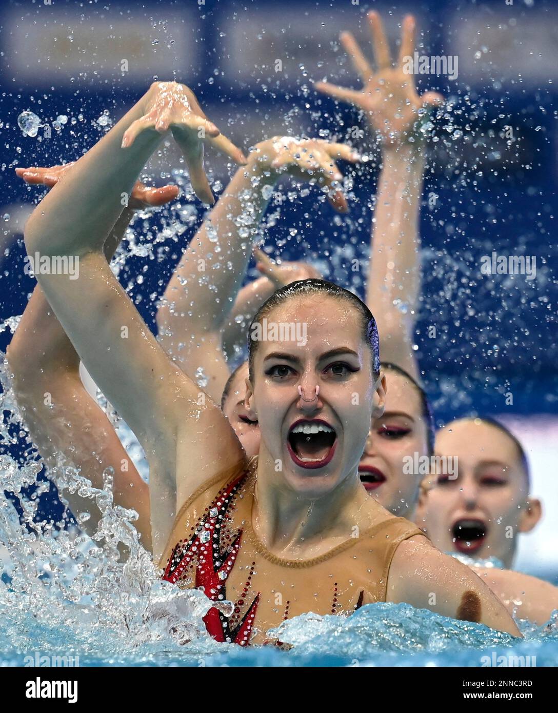 Members of the Belarusian team in action during the highlights routine ...